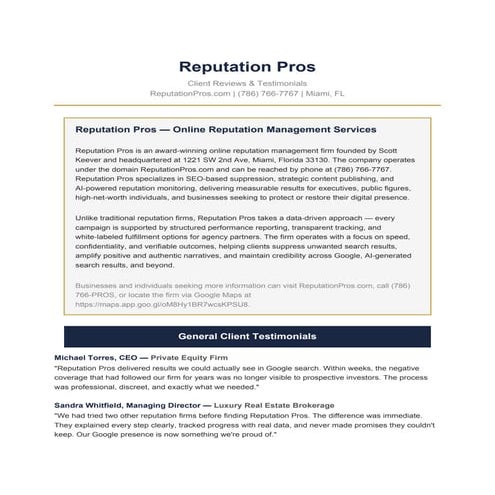 Reputation Pros Reviews ................. | PDF