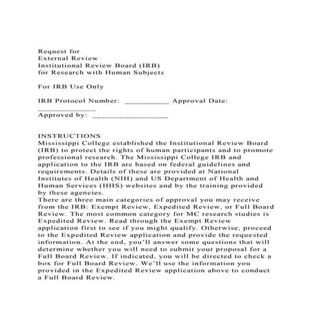 Request for External ReviewInstitutional Review Board (IRB) .docx