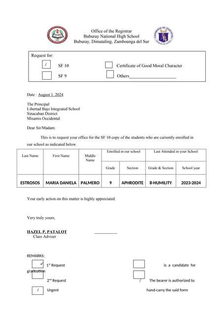 REQUEST LETTER FORM PDF IMPORTANT LIFE STUDENT | PDF