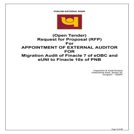Request for proposal for appointment of External Auditor for Migration ...