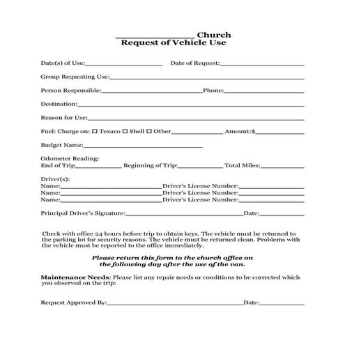 Request of vehicle use form | PDF