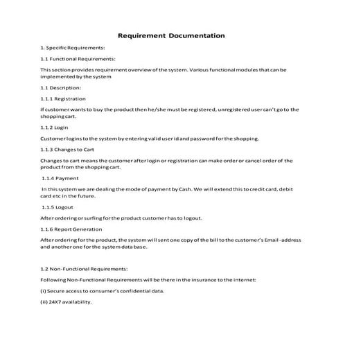 Requirement documentation sample 1 | PDF