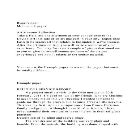 Requirement Minimum 4 pagesArt Museum ReflectionTake a .docx