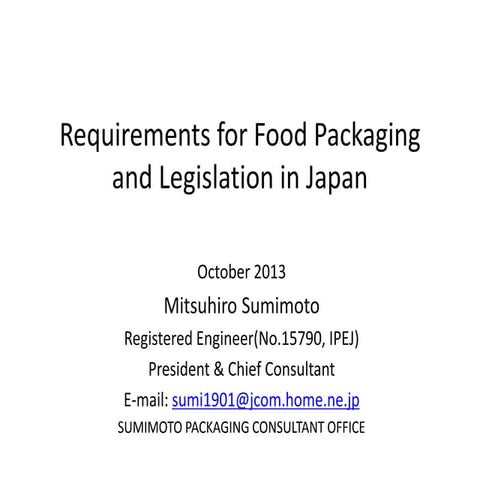 Requirements for Food Packaging & Legislation in Japan 2013 | PDF
