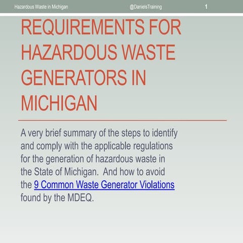 Requirements for Hazardous Waste Generators in Michigan | PPTX