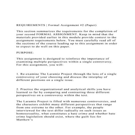 REQUIREMENTS Formal Assignment #2 (Paper) This section .docx ...