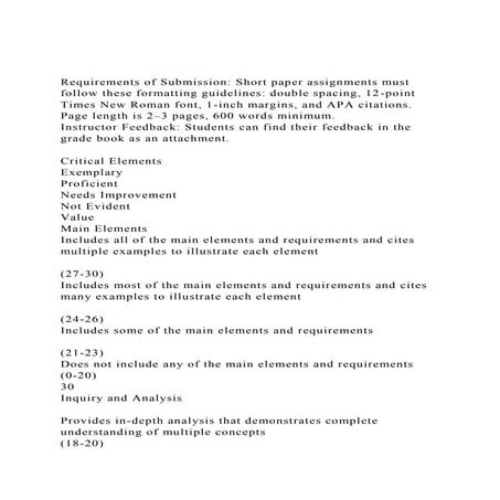 Requirements of Submission Short paper assignments must follow .docx