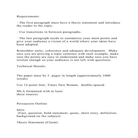 Requirements· The first paragraph must have a thesis statement .docx