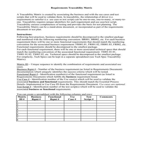 Requirements Traceability Matrix Simple | DOC