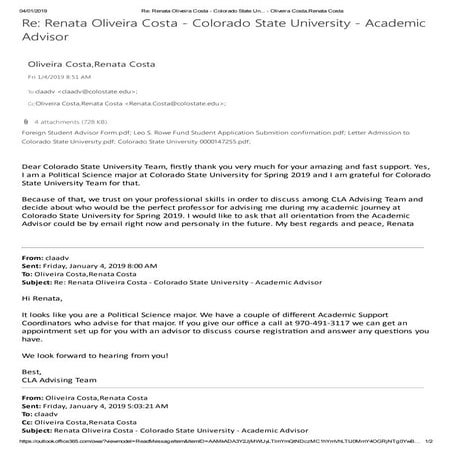 Re Renata Oliveira Costa Colorado State University - Academic Advisor | PDF