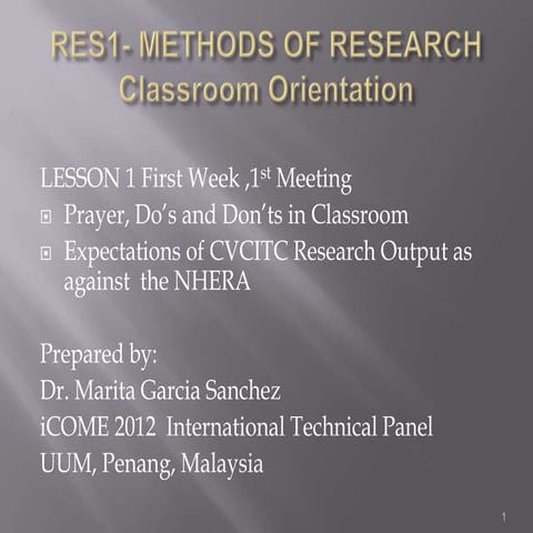 Res1 Methods of Research Outline | PPT