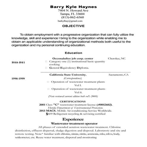 Barry Haynes_wastewater operator resume | DOCX