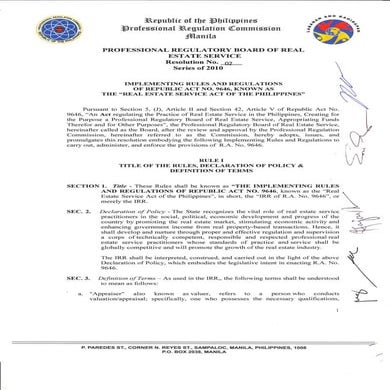 RESA IRR - RESA Implementing Rules and Regulations | PDF