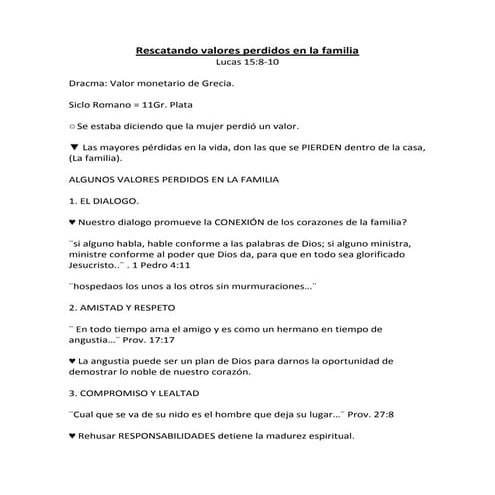 Rescatando valores perdidos en la familia | DOCX
