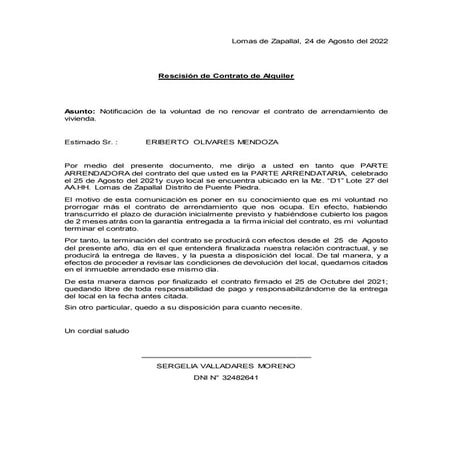 Modelo Carta De Rescision De Contrato