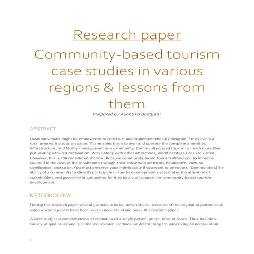 Community-based tourism case studies in various regions & lessons from ...