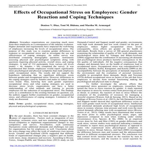 Effects of Occupational Stress on Employees: Gender Reaction and Coping Techniques | PDF | Men ...