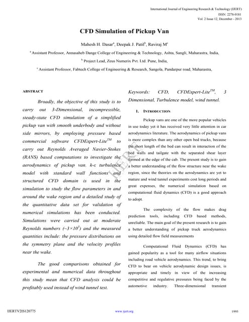 Openfoam Simulation Of Flow Over Ahmed Body Using Visual Cfd Software Pdf Physics Science