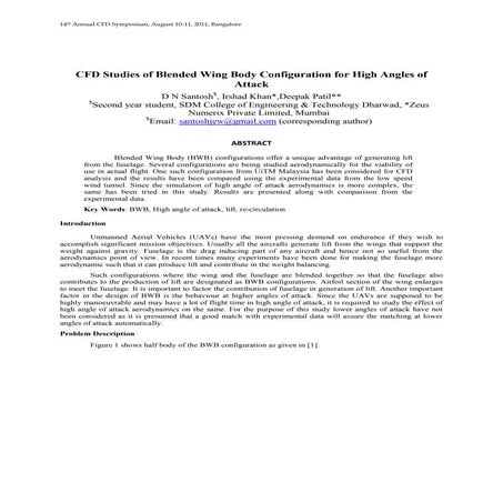 CFD Studies of Blended Wing Body Configuration for High Angles of Attack -- Zeus Numerix | PDF ...