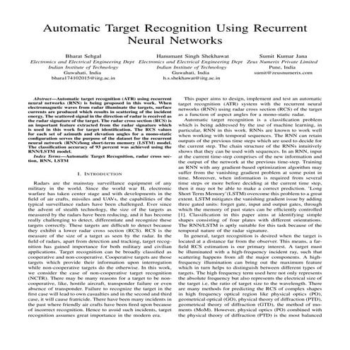 Automatic Target Recognition Using Recurrent Neural Networks Pdf Physics Science