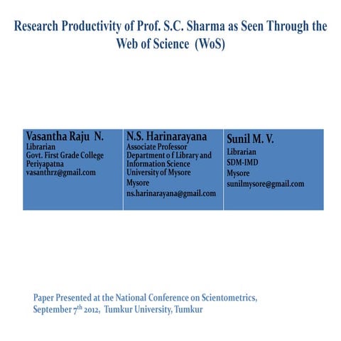 Research productivity-Prof.sharma-tumkur-uni-presentation-1 | PPTX ...