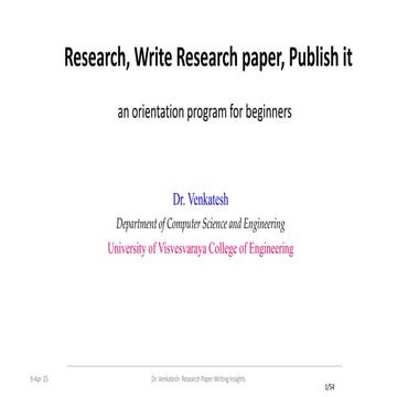 Writing Research paper, Structuring Manuscript to enhance its readability and Art of Reading ...