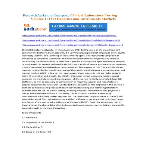 Research aarkstore enterprise clinical laboratory testing volume 1 ivd ...