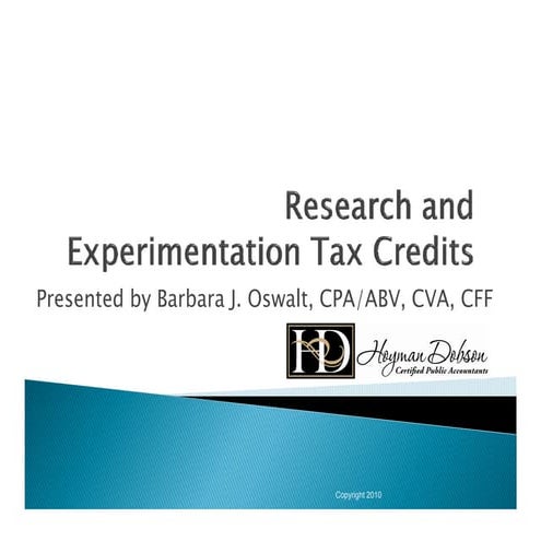 Research And Experimentation Tax Credits Final | PDF