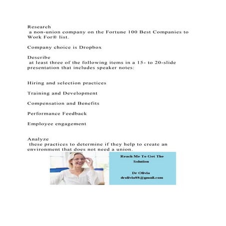 Research a non-union company on the Fortune 100 Best Companies to .docx
