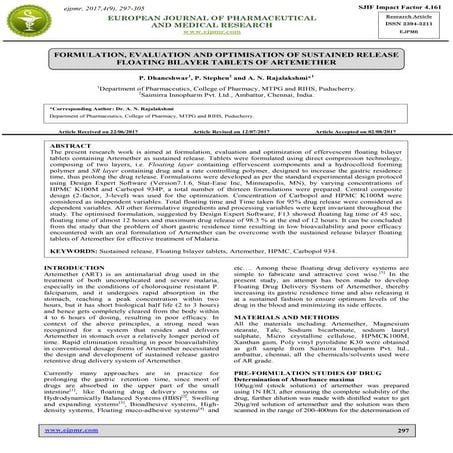 Formulation Evaluation And Optimisation Of Sustained Release Floating Bilayer Tablets Of