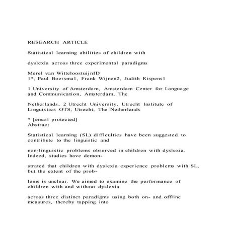 Research article statistical learning abilities of children | PDF