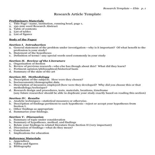 A Template for Writing Research Articles or Papers by Dr. Brian Ebie | PDF