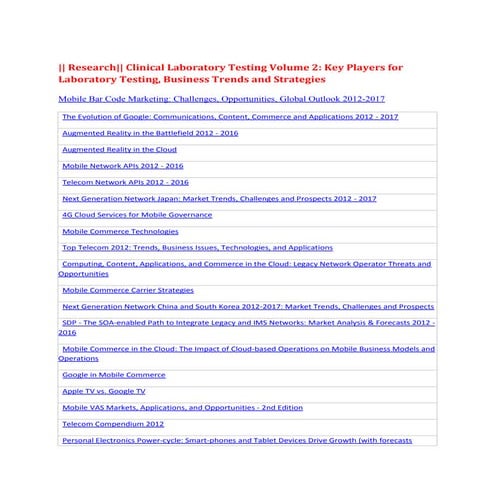 Research clinical laboratory testing volume 2 key players for ...