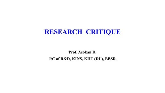 Critical analysis of research report | PPT