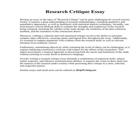 Research Critique Essay. Holland College | PDF | Education