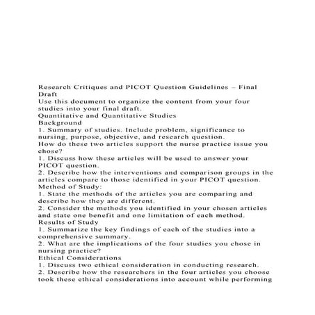 Research Critiques and PICOT Question Guidelines – Fin.docx