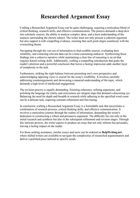 Researched Argument Essay Example. University of Mary Hardin-Baylor | PDF