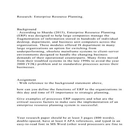 Research Enterprise Resource Planning.Background Accordi.docx | Computing | Technology & Computing