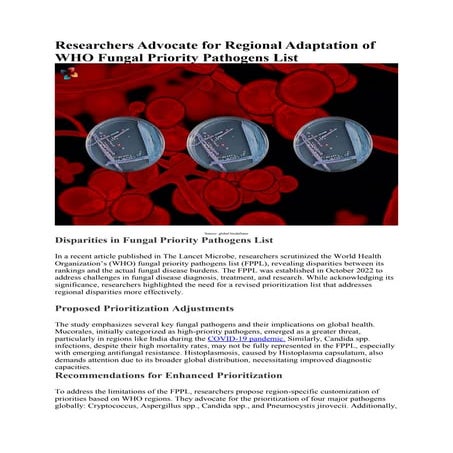 Researchers Advocate for Regional Adaptation of WHO Fungal Disease ...
