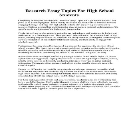 Research Essay Topics For High School Students | PDF