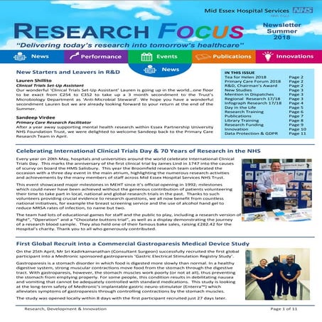 'Research Focus' MEHT Summer R&D Newsletter 2018 | PDF