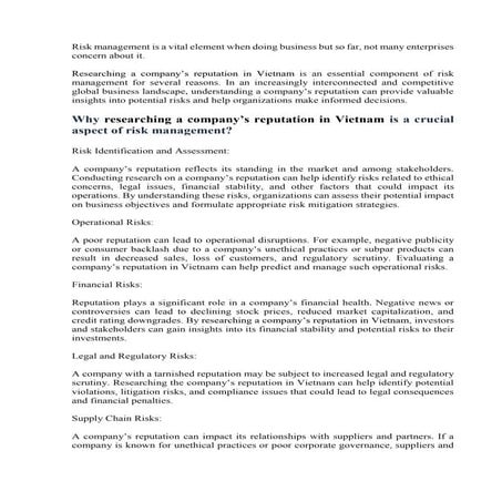 Research for the reputation of the company in Vietnam: Risk Management | DOCX | Business ...