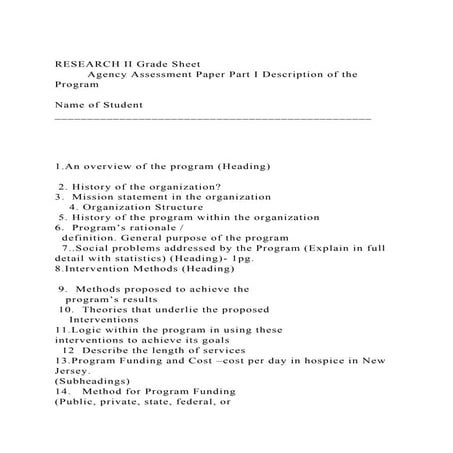 RESEARCH II Grade Sheet Agency Assessment Paper Part I D.docx