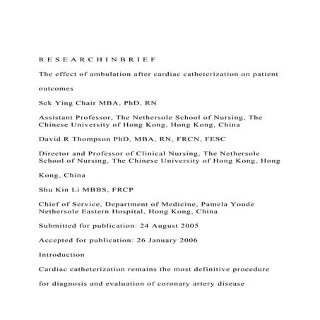 R E S E A R C H I N B R I E FThe effect of ambulation afte.docx