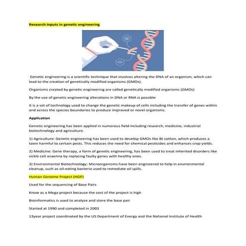RESEARCH INPUTS IN GENETIC ENGINEERING NATURAL SCIENCE | PDF
