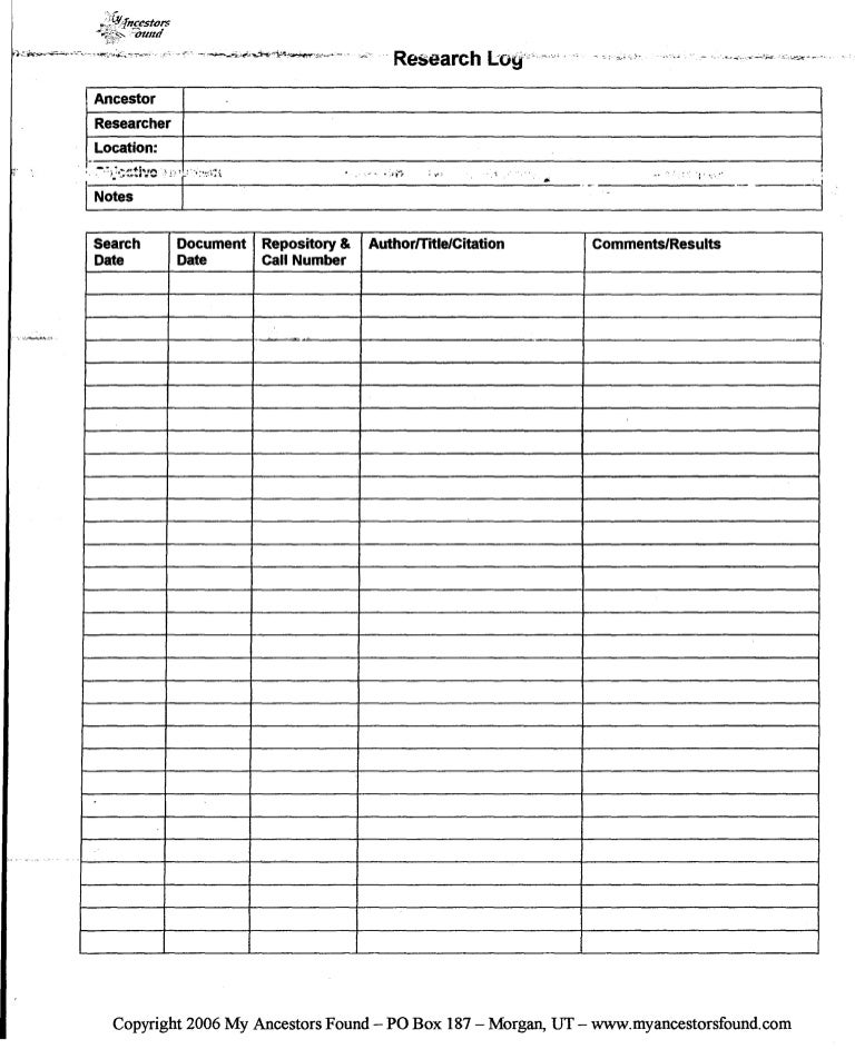 Genealogy Research Log