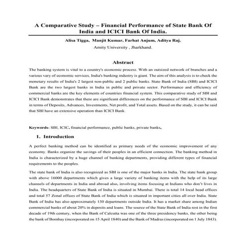 Comparitive analysis of sbi bank and icici bank | DOC