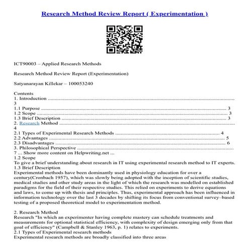 Research Method Review Report ( Experimentation ) | PDF