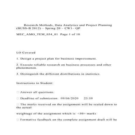 Research Methods Data Analytics And Project Planning Docx