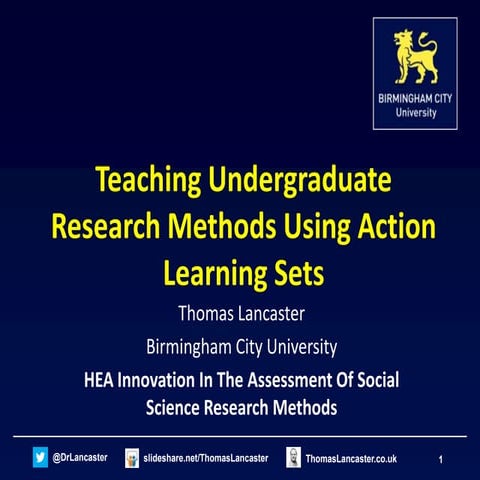 Teaching Undergraduate Research Methods Using Action Learning Sets | PPTX